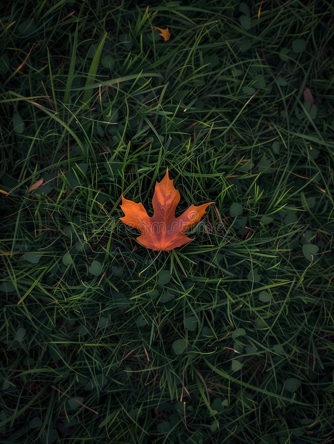 Fall Leaf on the Dark Grass Stock Illustration - Illustration of ...
