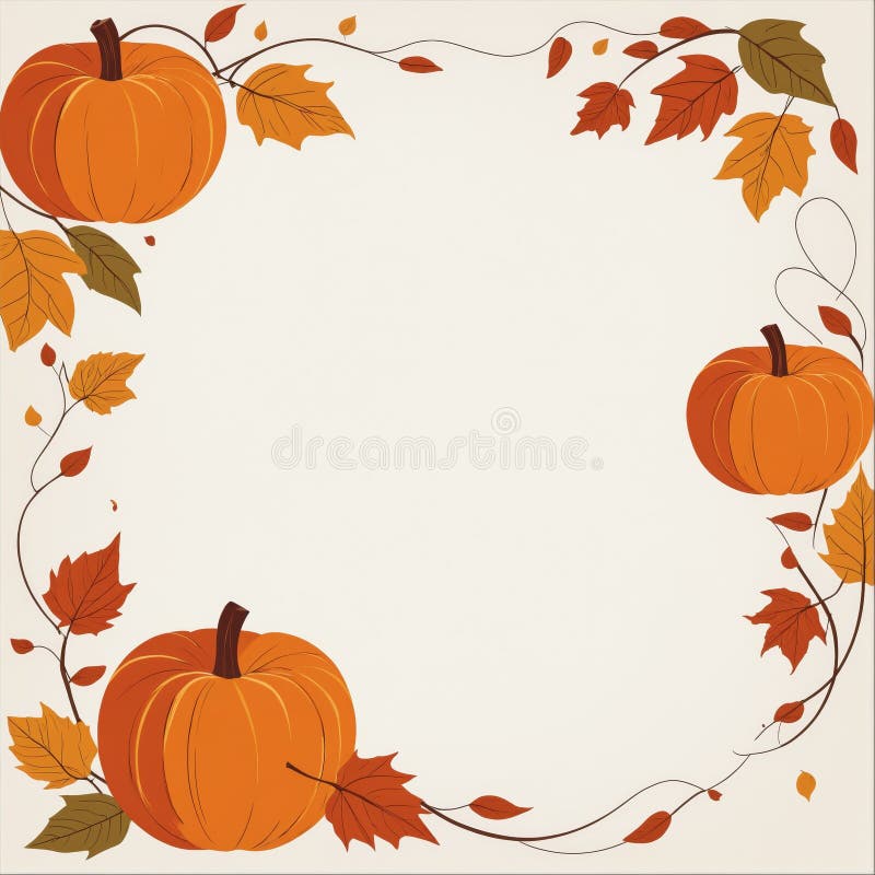 Orange Pumpkins and Fall Leaves Border a Blank White Space Stock ...