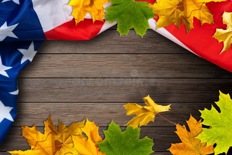 Fall Leaves Sit on on American Flag Stock Photo - Image of blue ...