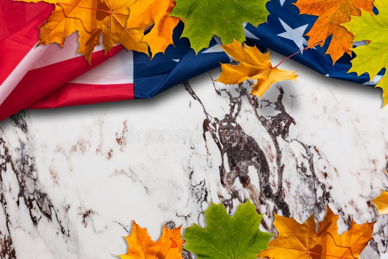 Fall Leaves Sit on on American Flag Stock Image - Image of star ...