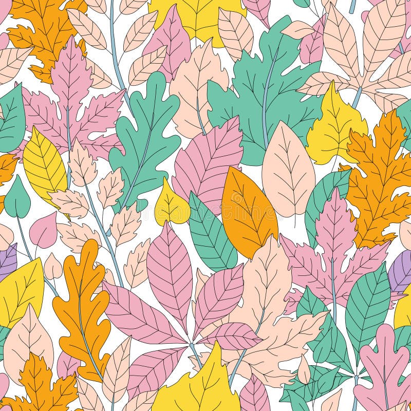 Fall Leaves Vector Pattern. Autumn Seamless Print with Forest Foliage ...
