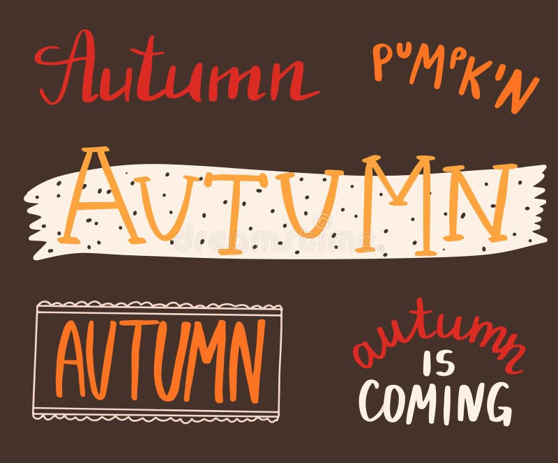 Fall Lettering Set, Autumn Decorative Lettering for Posters Stock ...