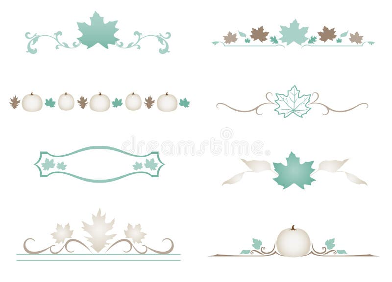 A Set of Teal Autumn Leaves Themed Divider Lines Stock Vector ...