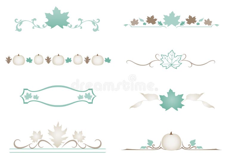 A Set of Teal Autumn Leaves Themed Divider Lines Stock Vector ...