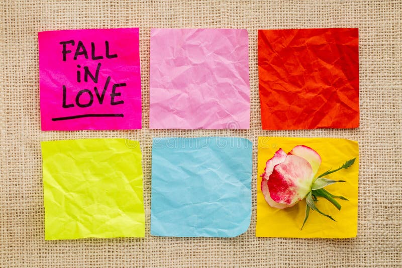 Fall in Love Reminder on Sticky Notes Stock Image - Image of rose, love ...