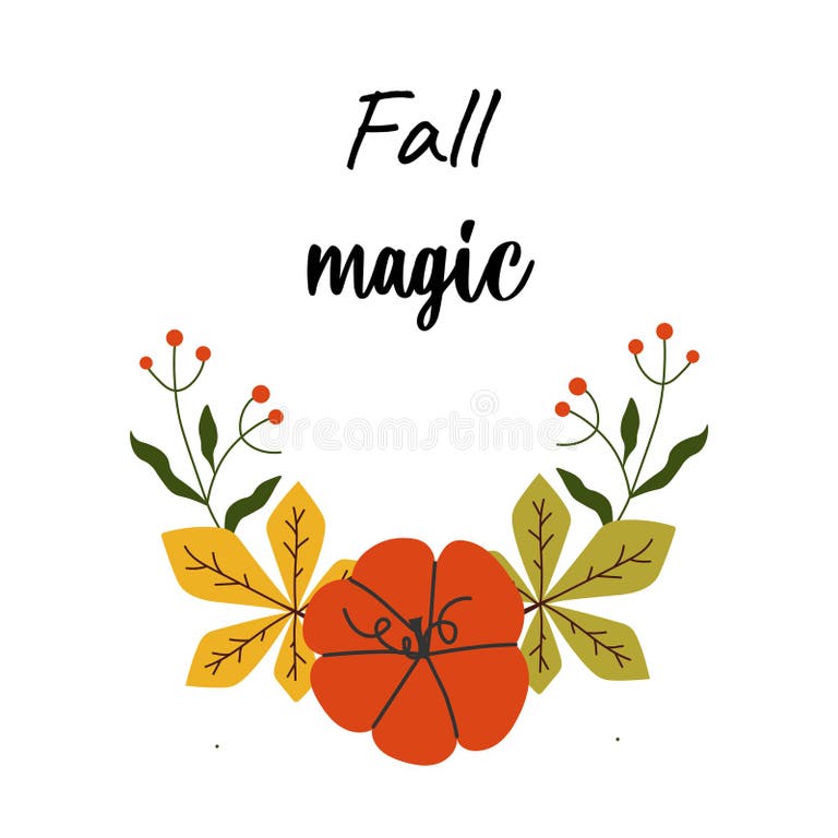 Fall Magic Typography with Pumpkin and Autumn Leaves. Stock Vector ...