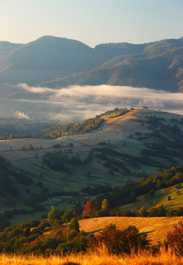 Fall of the mountain fog stock image. Image of sunrise - 101555933