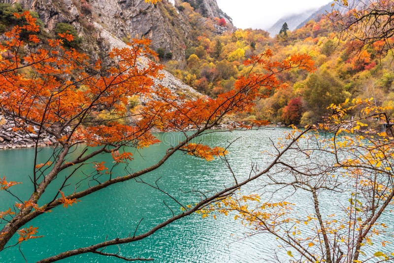 Fall in Mountains in Sichuan China Stock Photo - Image of rural, lake ...