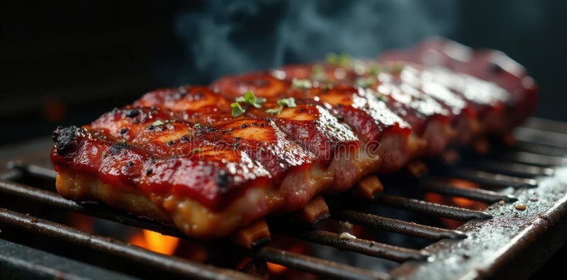 Fall Off the Bone Ribs, Glistening, Smoky Grill Backdrop, Flame, Party ...