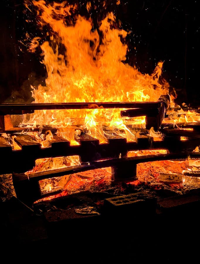 Fall 2022 - Pallet Bonfire in the Woods on a Windy Day Stock Image ...