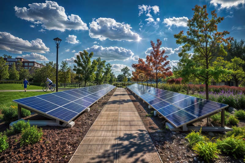 Fall Park with Solar Harmony: Nature & Green Energy, Generative Ai ...