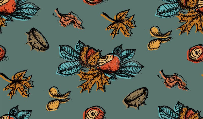 Fall pattern in teal color stock vector. Illustration of brown - 124521655