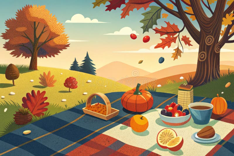 A Fall Picnic Underneath a Canopy of Golden Leaves Stock Photo - Image ...