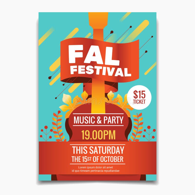Fall Festival Flyer or Poster Template. Autumn Maple Leaves and Guitar ...