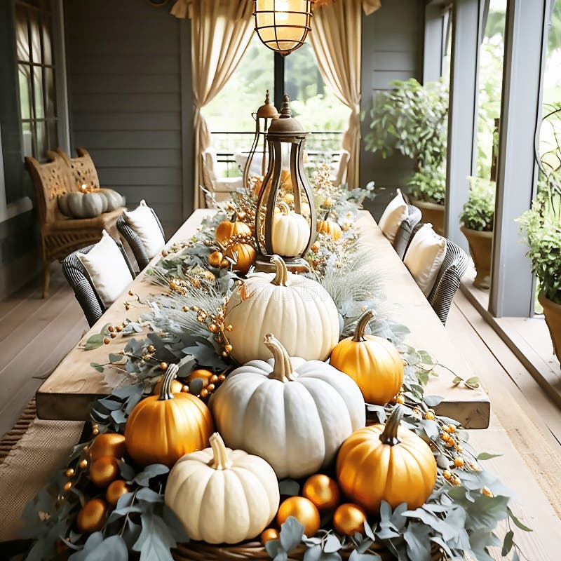 Fall Pumpkin Decor , Home Season Stock Illustration - Illustration of ...