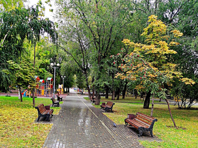 Rain in Playground on Autumn Day Stock Photo - Image of playground ...