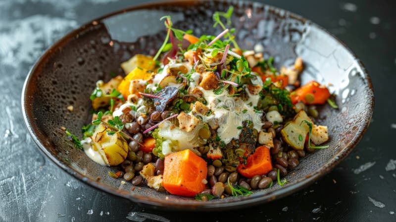 Fall Roasted Vegetable and Lentil Salad with Pine Nut Cream Stock ...