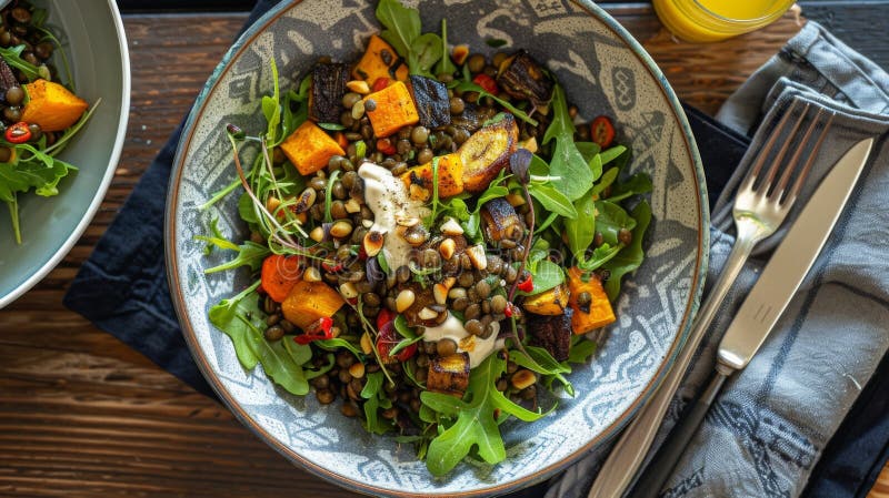Fall Roasted Vegetable and Lentil Salad with Pine Nut Cream Stock ...