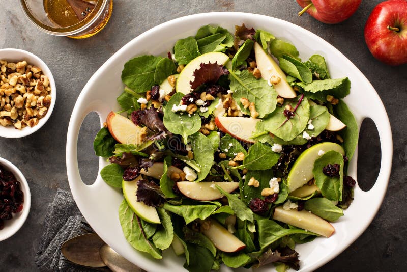Fall Salad with Spring Mix, Apple and Cranberry Stock Photo - Image of ...