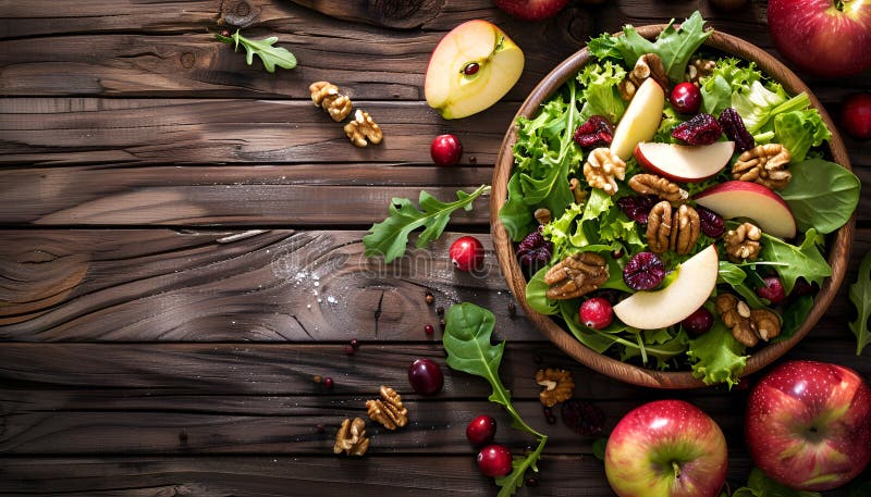 Fall Salad with Spring Mix, Apple, Nuts and Cranberry Stock Photo ...
