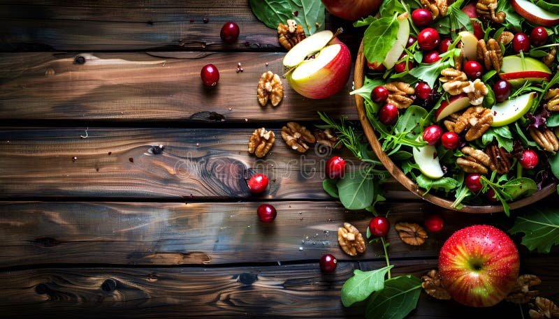 Fall Salad with Spring Mix, Apple, Nuts and Cranberry Stock Image ...