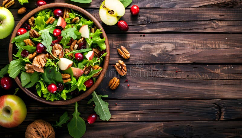 Fall Salad with Spring Mix, Apple, Nuts and Cranberry Stock Photo ...