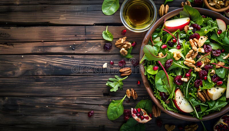 Fall Salad with Spring Mix, Apple, Nuts and Cranberry Stock Image ...