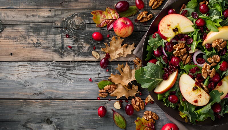 Fall Salad with Spring Mix, Apple, Nuts and Cranberry Stock Photo ...