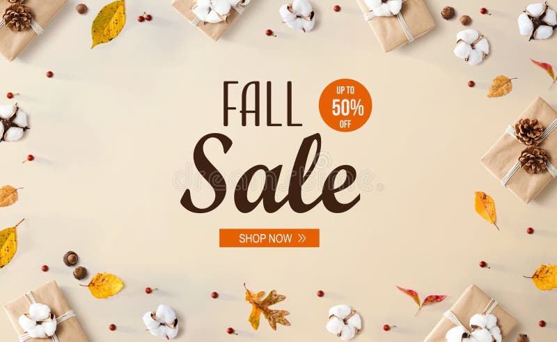 Fall Sale Banner with Gift Boxes with Leaves Stock Image - Image of ...