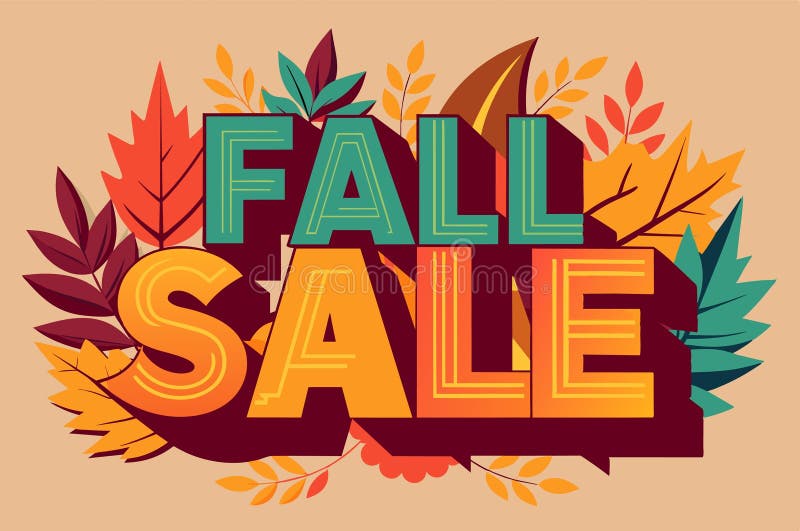 A Fall Sale Sign with Leaves and Branches on a Beige Background Stock ...