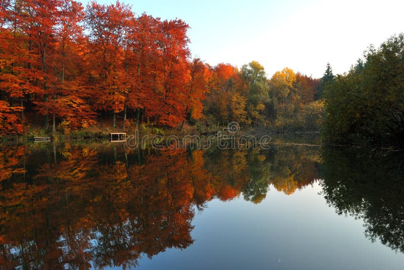Fall Scene with Lake and Trees Autumn Reflection Stock Photo - Image of ...