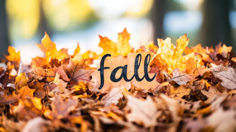 Fall Scene with Pile of Leaves and the Word Fall Written on Them Stock ...
