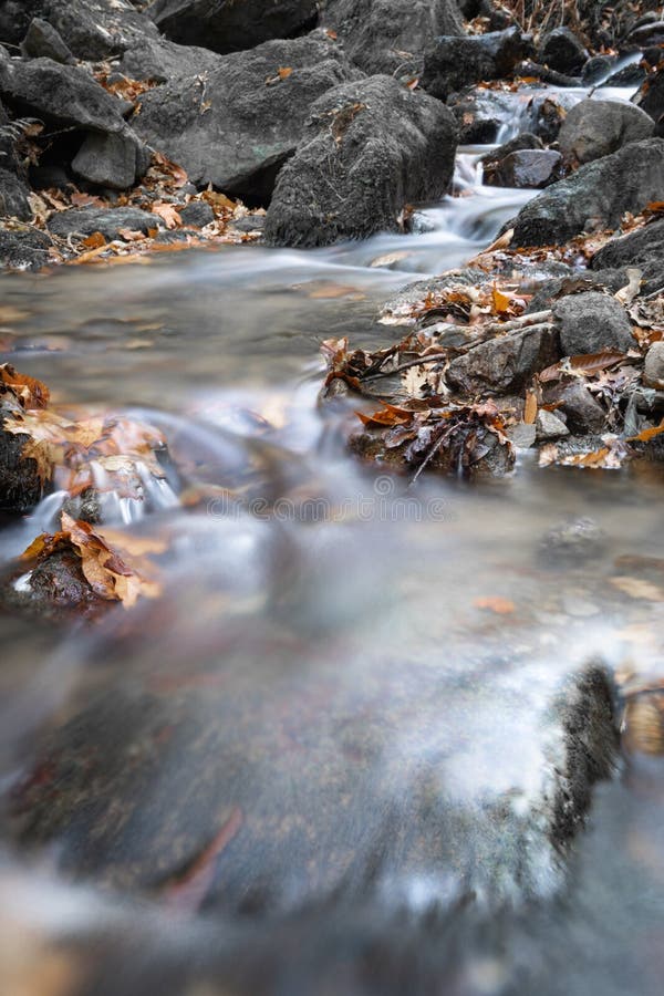 Fall Scenery in Forest with Flowing River Waterfall in Long Exposure in ...