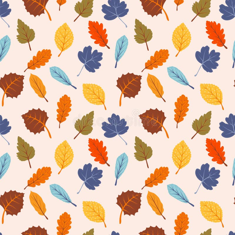 Fall Seamless Pattern with Colorful Cartoon Different Leaves Stock ...