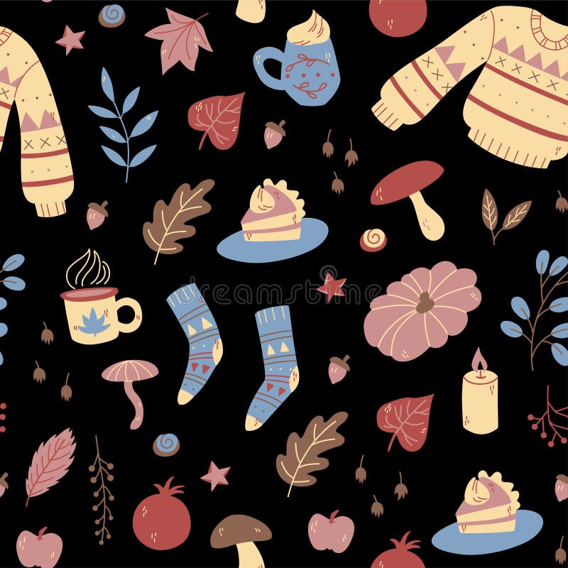Fall Seamless Pattern with Cozy Elements. Colorful Seamless Background ...