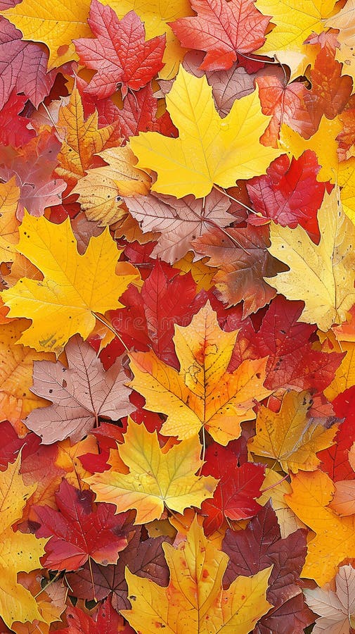 Fall Season Golden-red Vertical Backdrop with Closeup of Maple Leaves ...