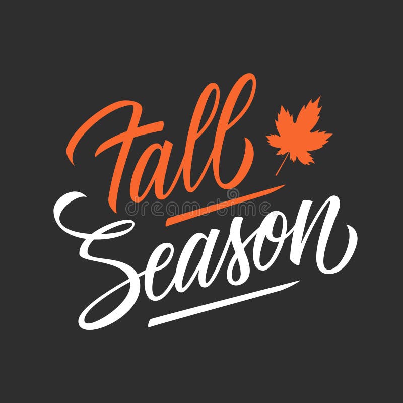 Fall Season Handwritten Lettering Text Design With Maple Leaf. Stock ...
