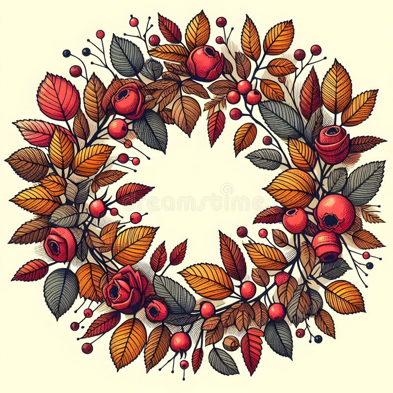 Fall Season Wreath with Bundle Stock Illustration - Illustration of ...