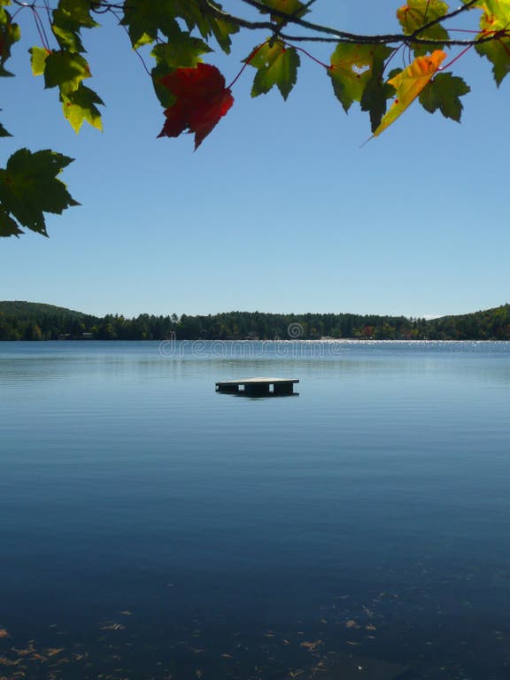 Fall: Serene Lake with Diving Platform Stock Photo - Image of still ...