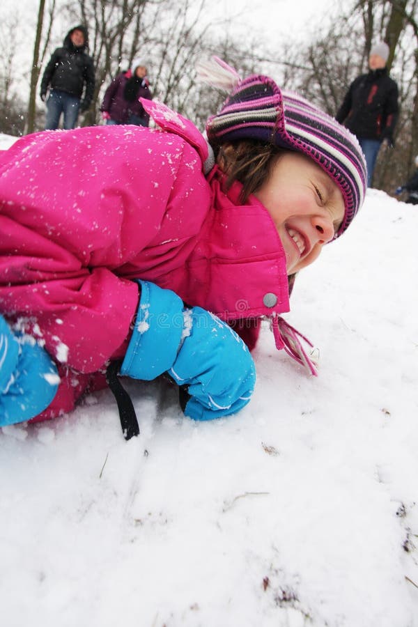 Fall in the snow stock photo. Image of slide, children - 28901408