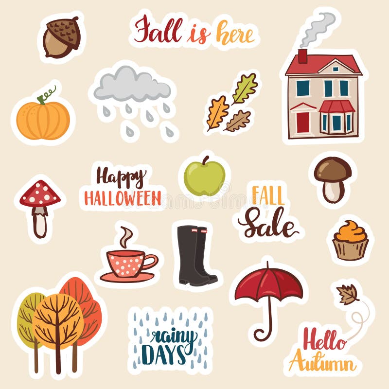 Fall, Autumn Stickers - Vector Illustration Stock Vector - Illustration ...