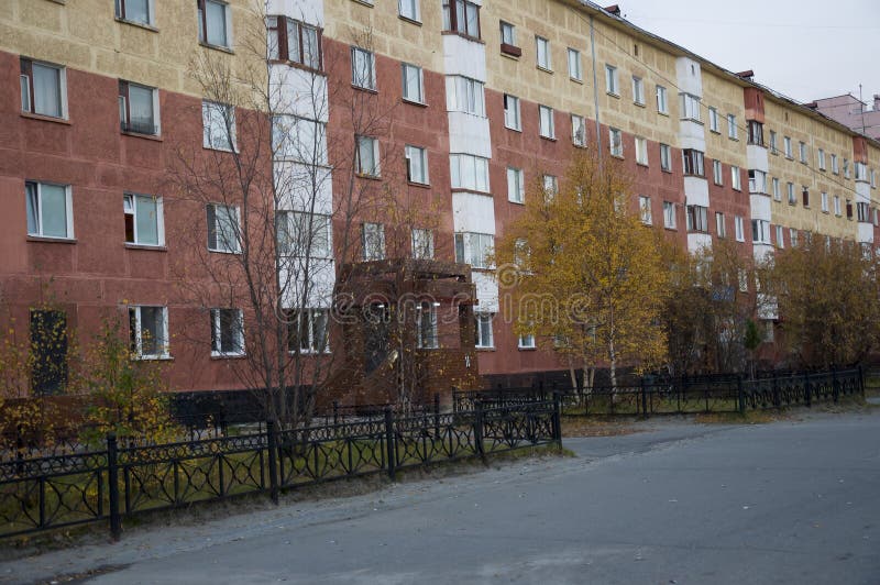 Fall Street with Red Building and Yellow Autumn Trees Stock Image ...