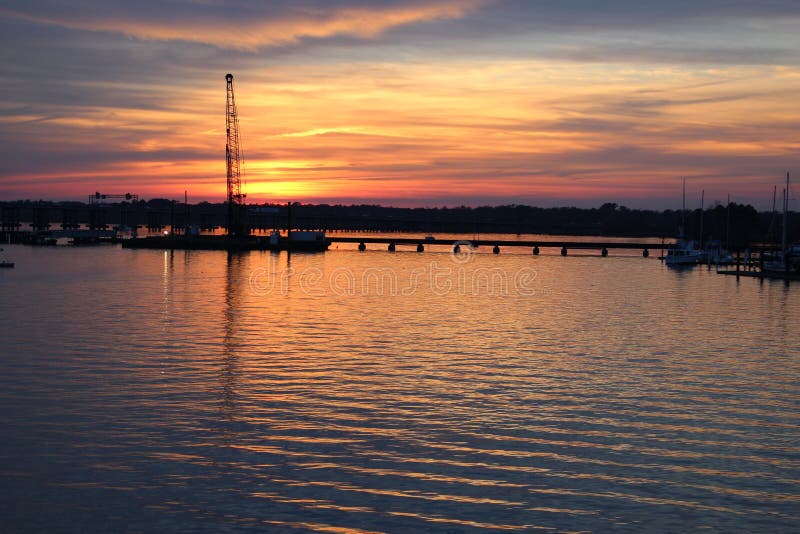 Fall Sunset in New Bern North Carolina Stock Image - Image of bridge ...