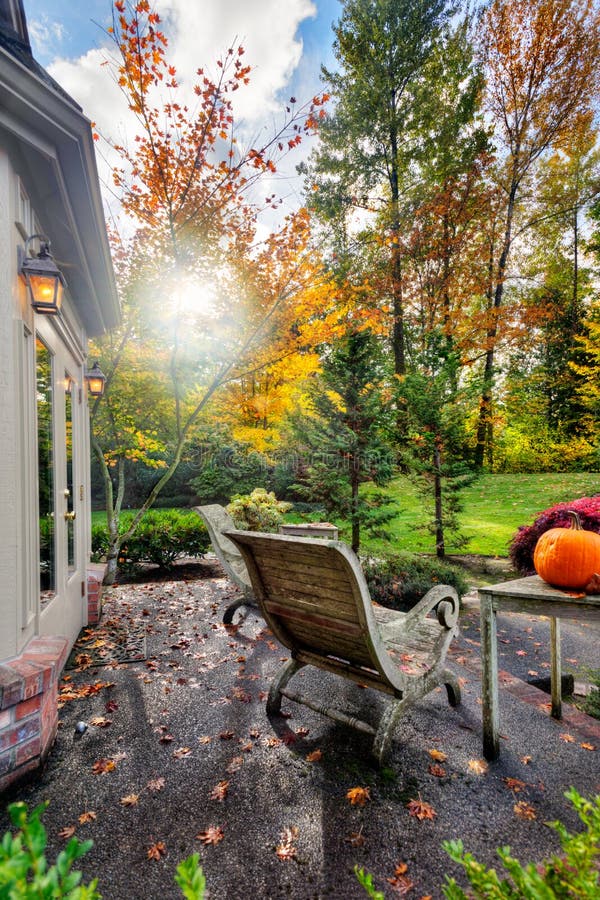 Fall sunshine stock image. Image of sunny, leaves, house - 25938093