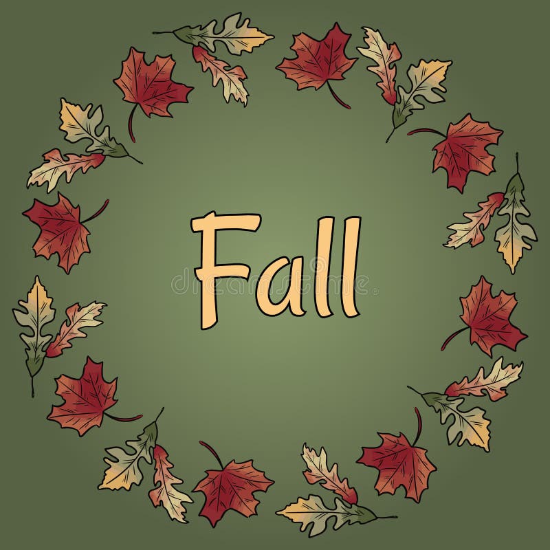 Fall Text in Autumn Leaves Wreath Ornament. Autumn Orange and Red ...