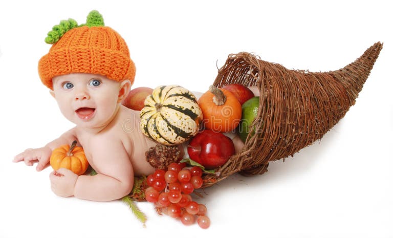 Fall Thanksgiving Baby in a Cornucopia Stock Photo - Image of festive ...