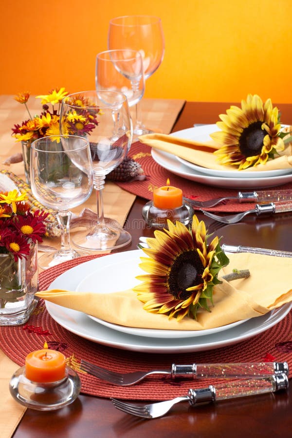 Fall Theme Dinner Table Set Stock Photo - Image of glass, lunch: 16225866