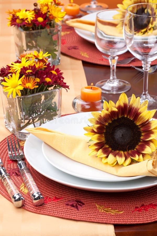 Fall Theme Dinner Table Set Stock Photo - Image of glass, lunch: 16225866