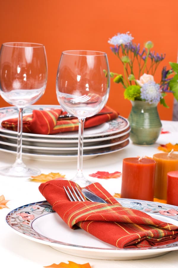 Fall Theme Dinner Table Settin Stock Photo - Image of knife ...