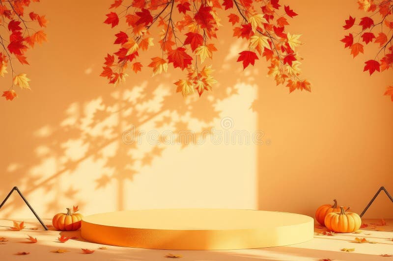 Autumn Podium Display with Leaves Stock Illustration - Illustration of ...